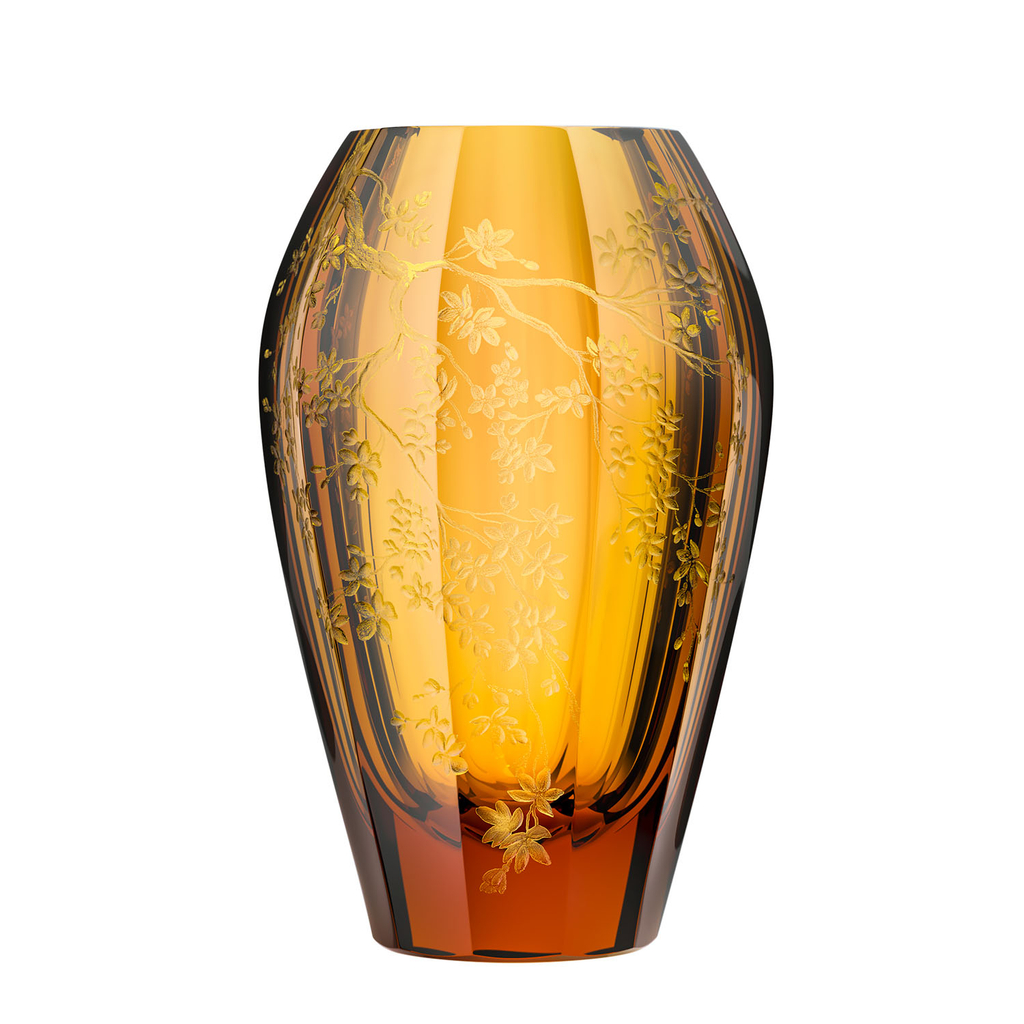 Orange Diva vase with an engraved motif of sakura. Lead-free crystal ...