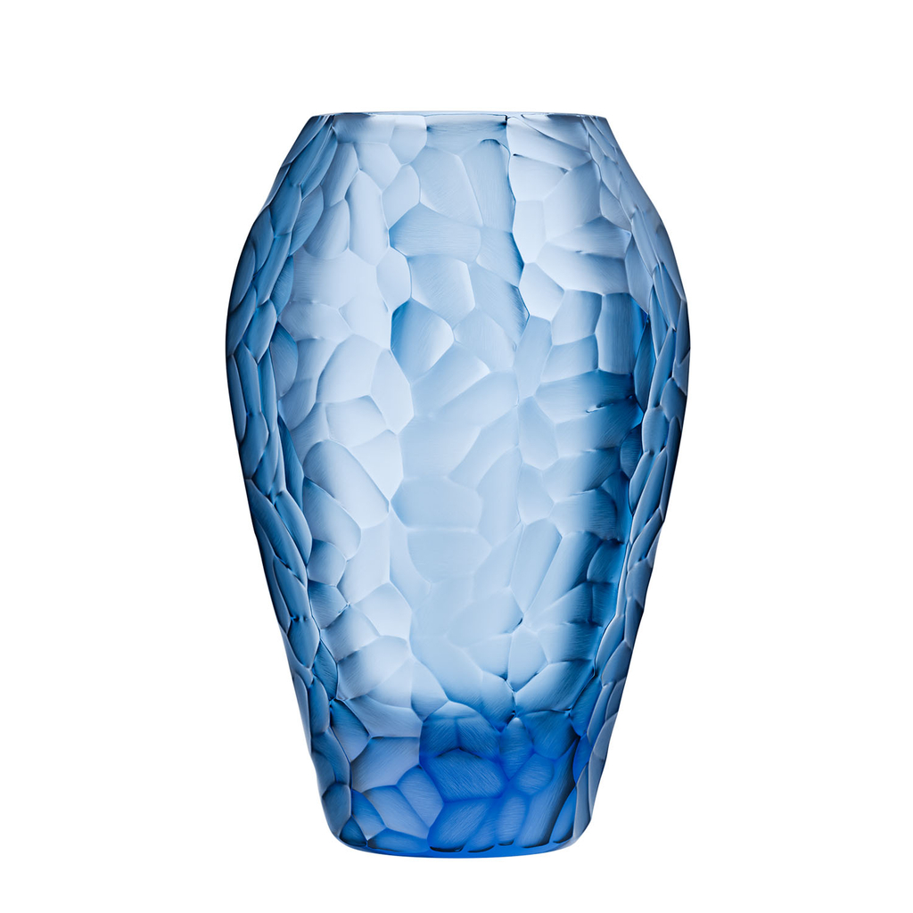 Blue Diva vase with an engraved motif of pebbles. Lead-free crystal ...