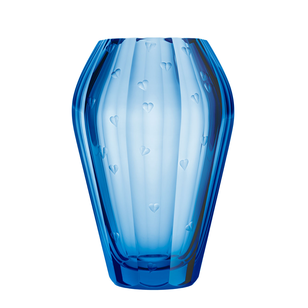 Blue Diva vase with an engraved motif of hearts by Moser