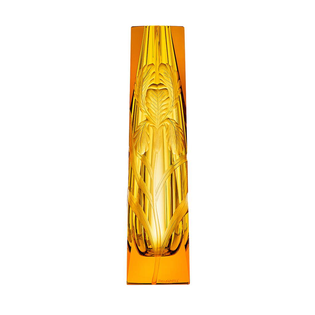 Orange Lara vase from hand-cut, engraved Moser crystal