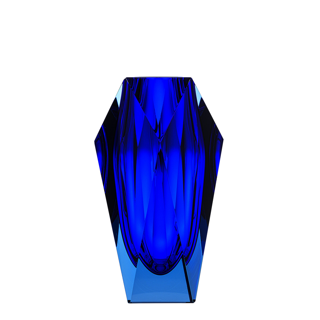 Blue hand-cut Bohemian crystal vase Gema by Moser
