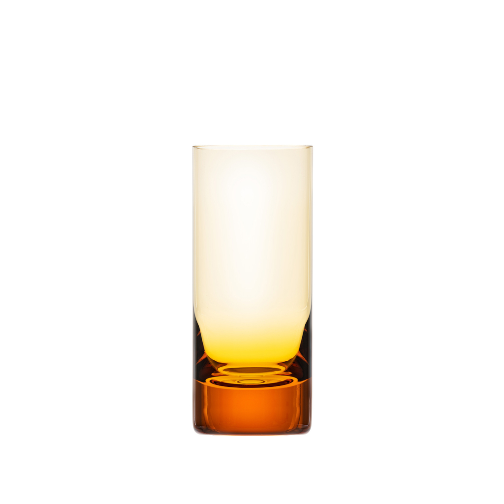 An orange vodka glass made of Bohemian crystal by Moser