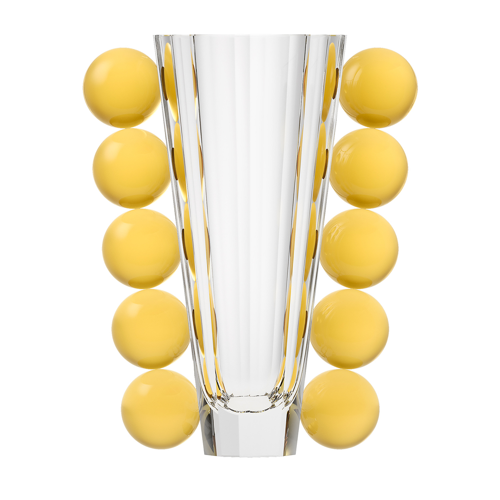Clear large Spheres vase with large yellow spheres. Lead-free crystal ...