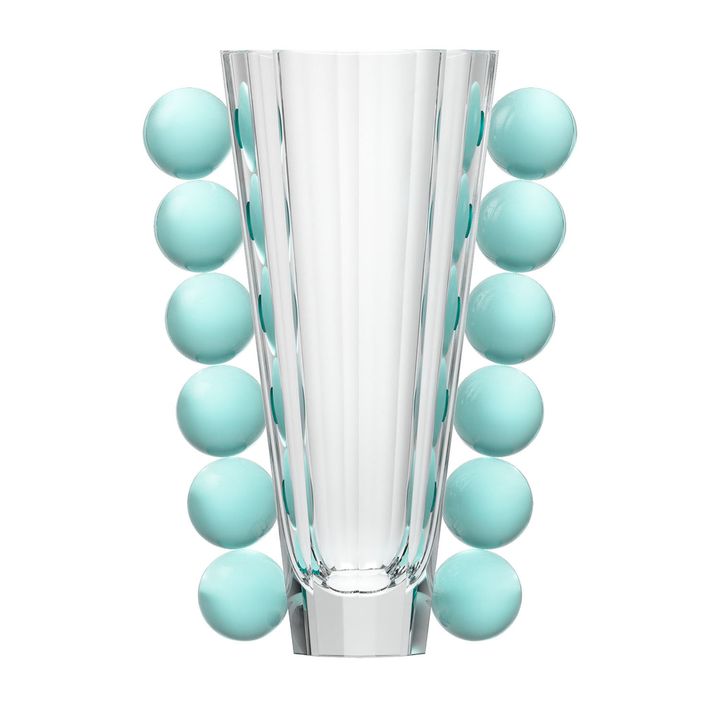 Clear large Spheres vase with medium turquoise spheres. Lead-free ...
