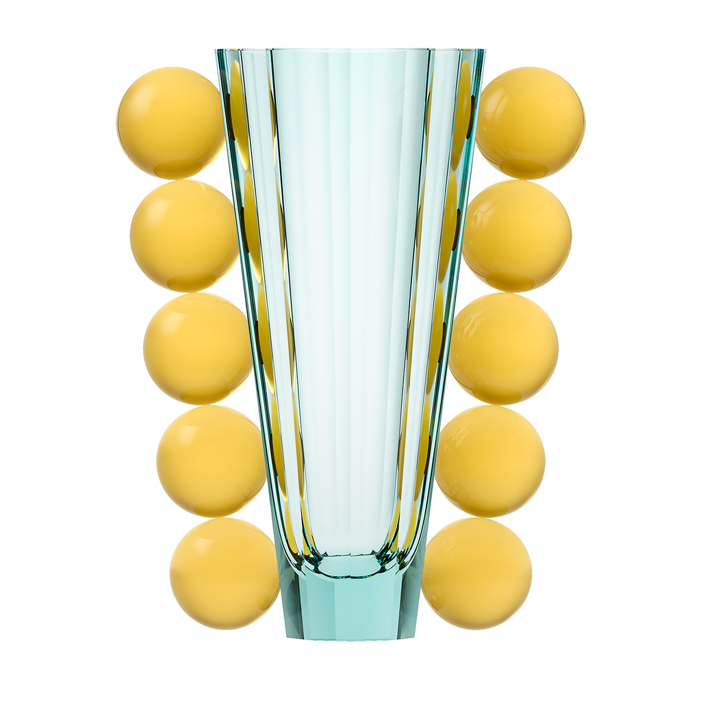 Turquoise large Spheres vase with large yellow spheres. Lead-free ...