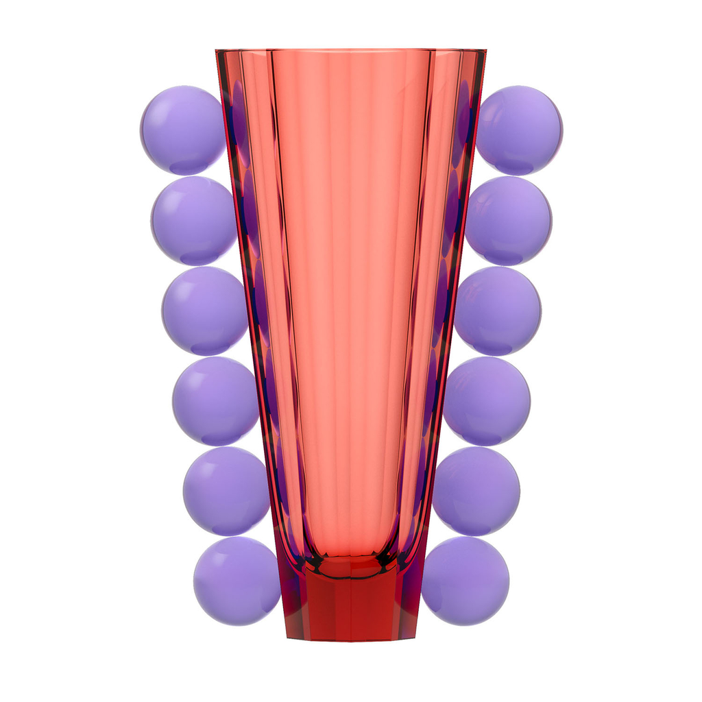 Red large Spheres vase with medium purple spheres. Lead-free crystal ...