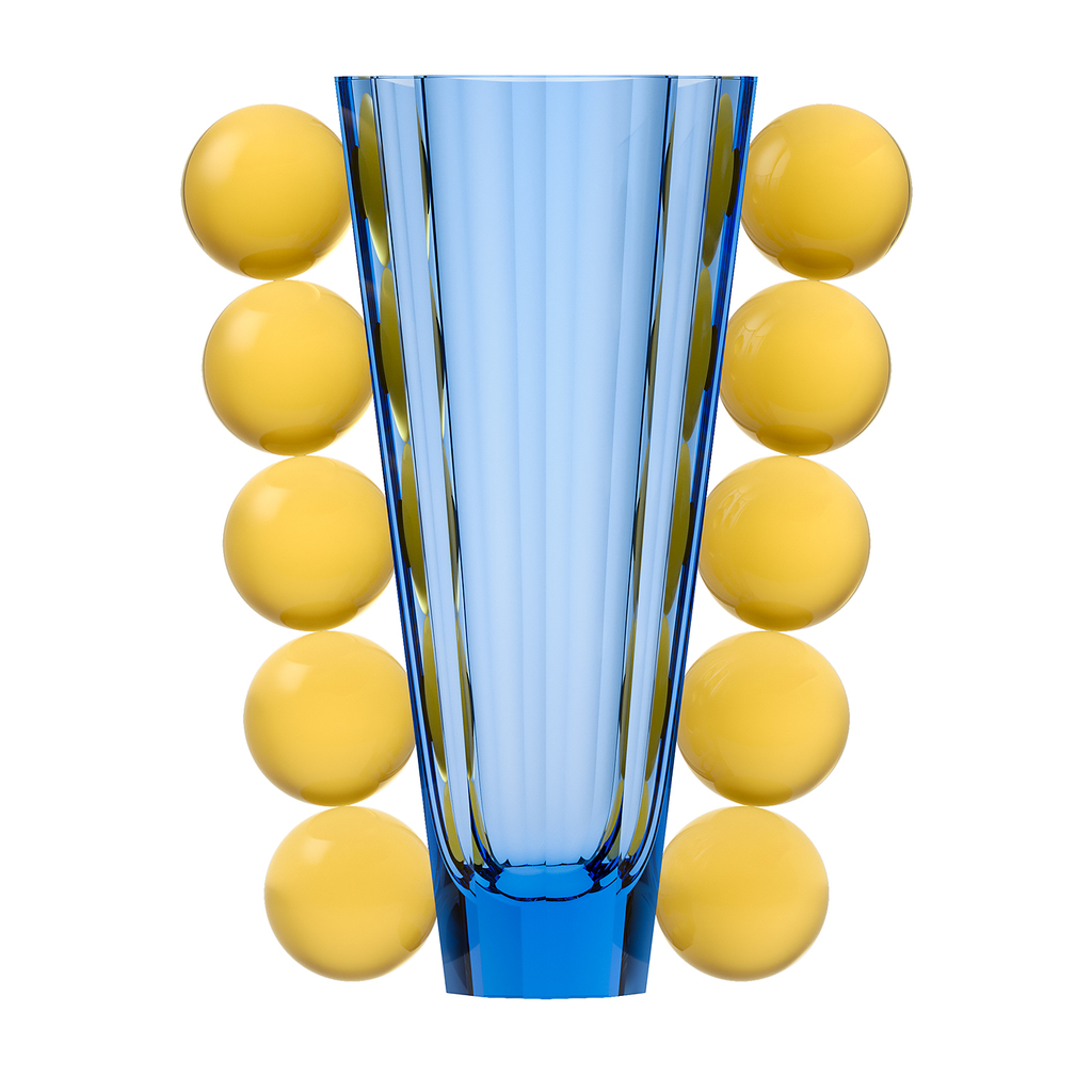 Blue large Spheres vase with large yellow spheres. Lead-free crystal ...