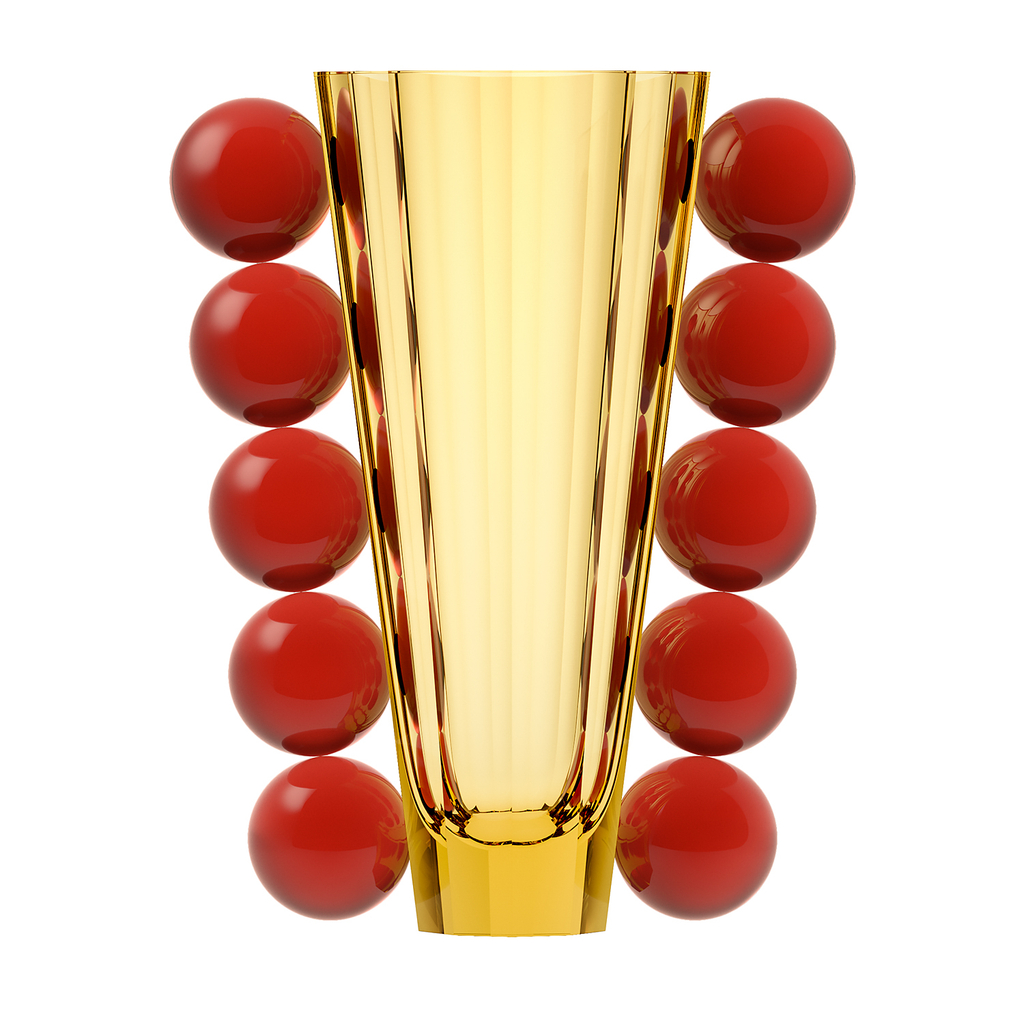 Yellow large Spheres vase with large red spheres. Lead-free crystal ...