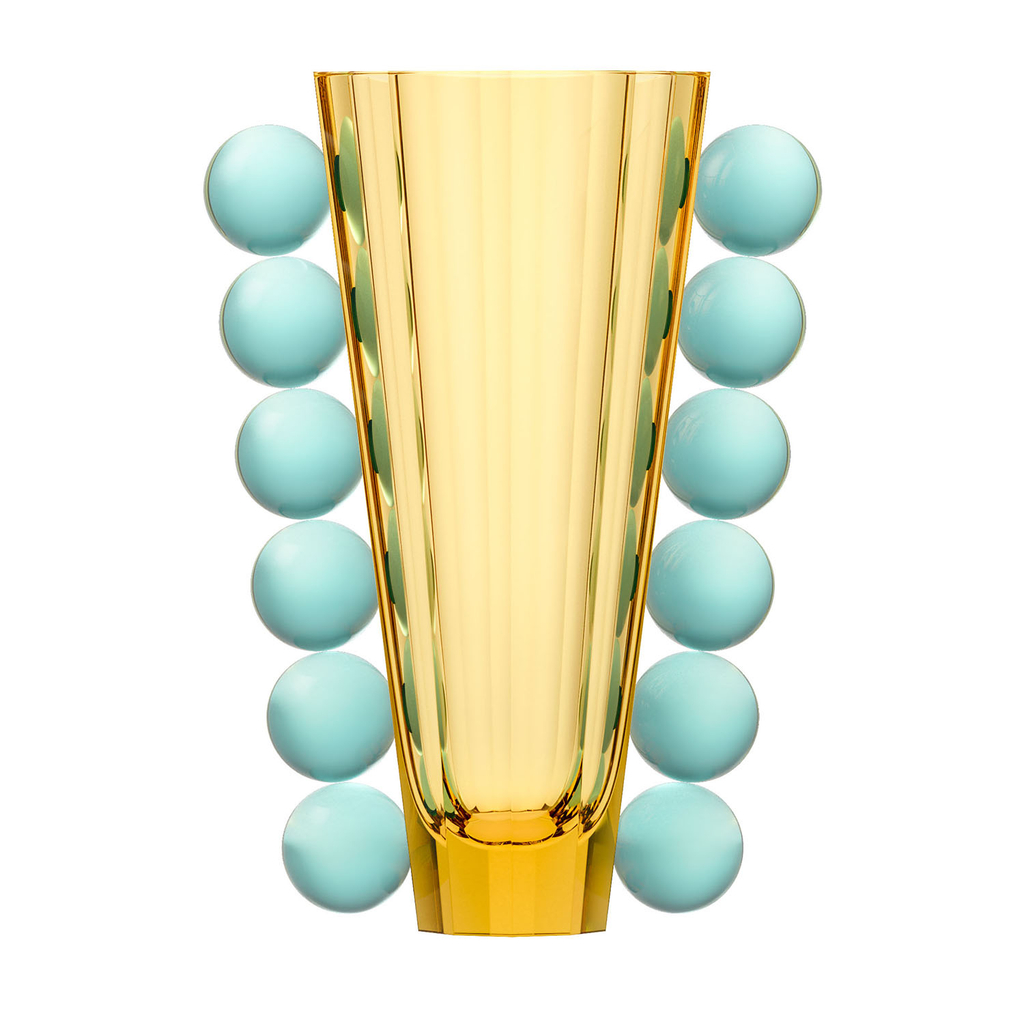 Yellow large Spheres vase with medium turquoise spheres. Lead-free ...