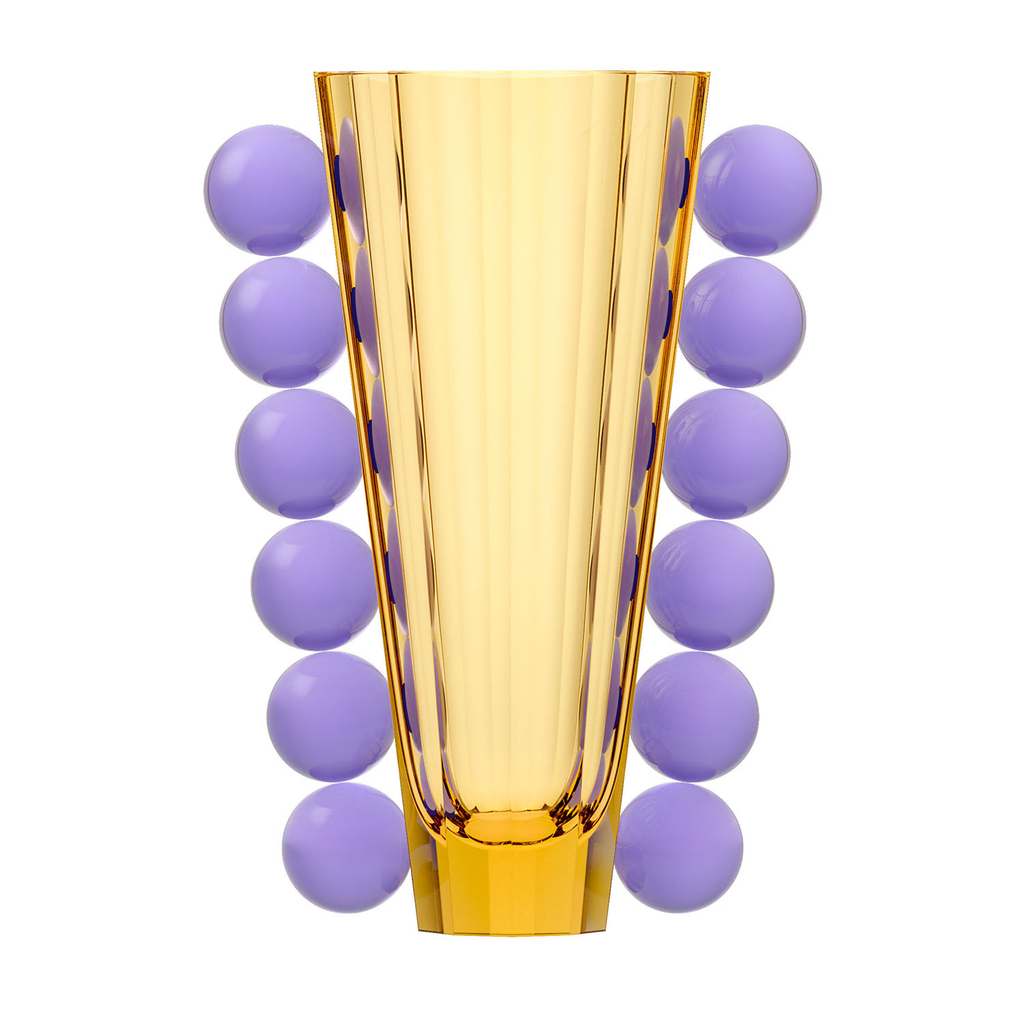 Yellow large Spheres vase with medium purple spheres. Lead-free crystal ...