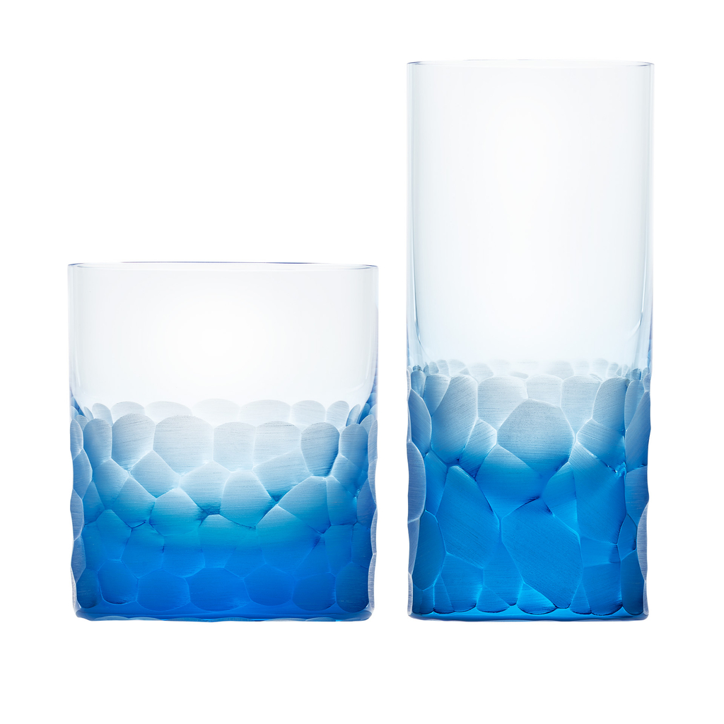 Two-pieces-set with pebbles of Bohemian crystal glass by Moser