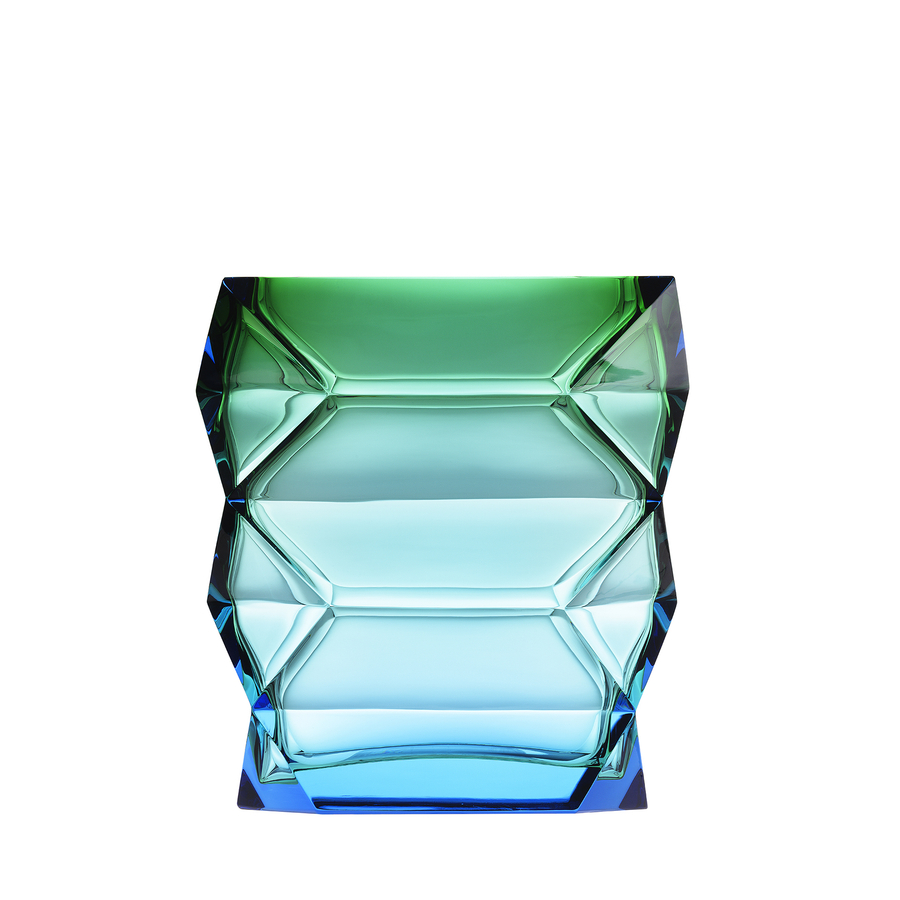Blue green Polygon modern vase from cut Czech crystal by Moser