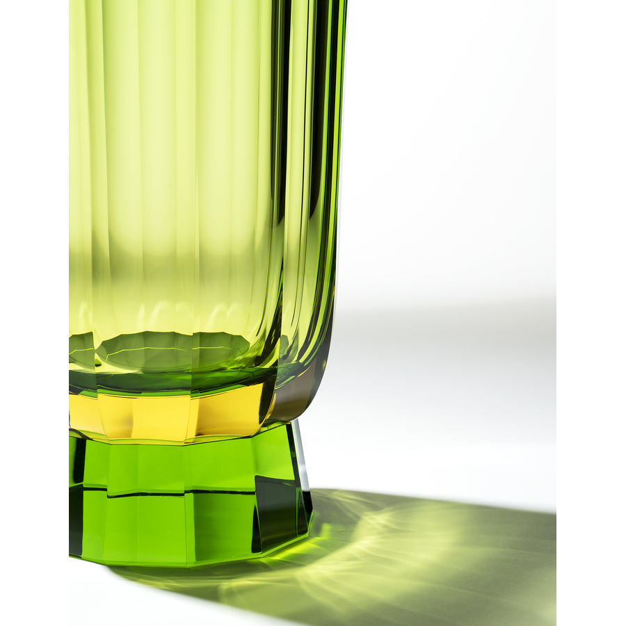 Green Mambo vase with engraved giraffes. Hand-cut Moser crystal