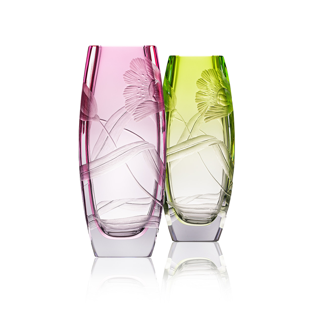 Hand-cut Bohemian crystal, engraved vase Blossom by Moser