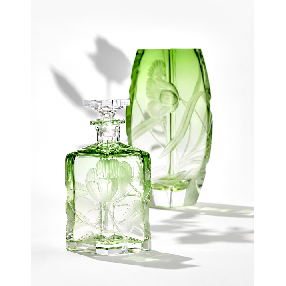 Rose carafe from hand-cut, engraved Moser crystal