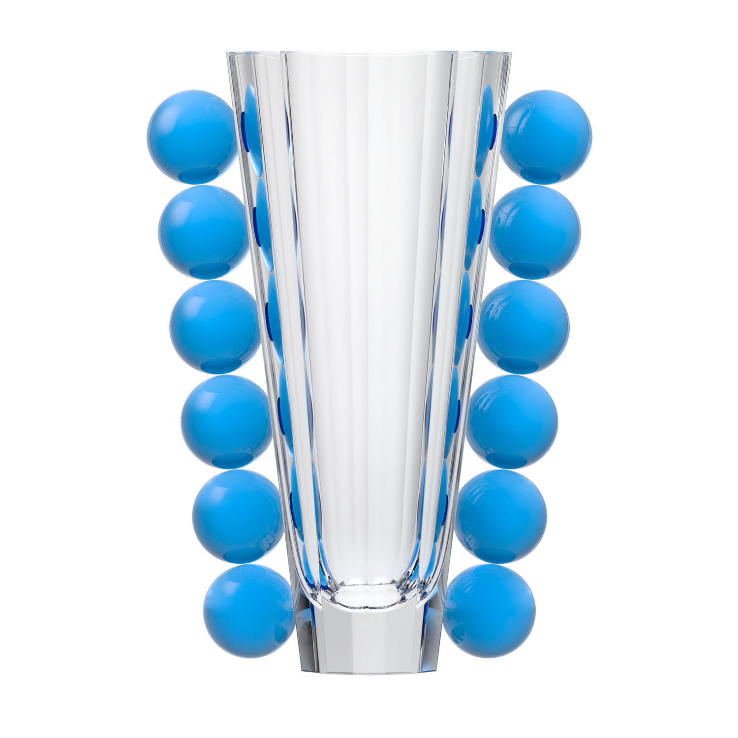 Clear large Spheres vase with medium blue spheres. Lead-free crystal ...