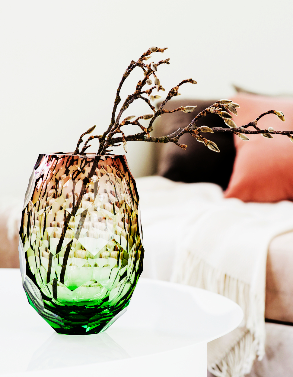 Brown green Bohemian cut crystal vase by Moser. Caorle collection. - Moser