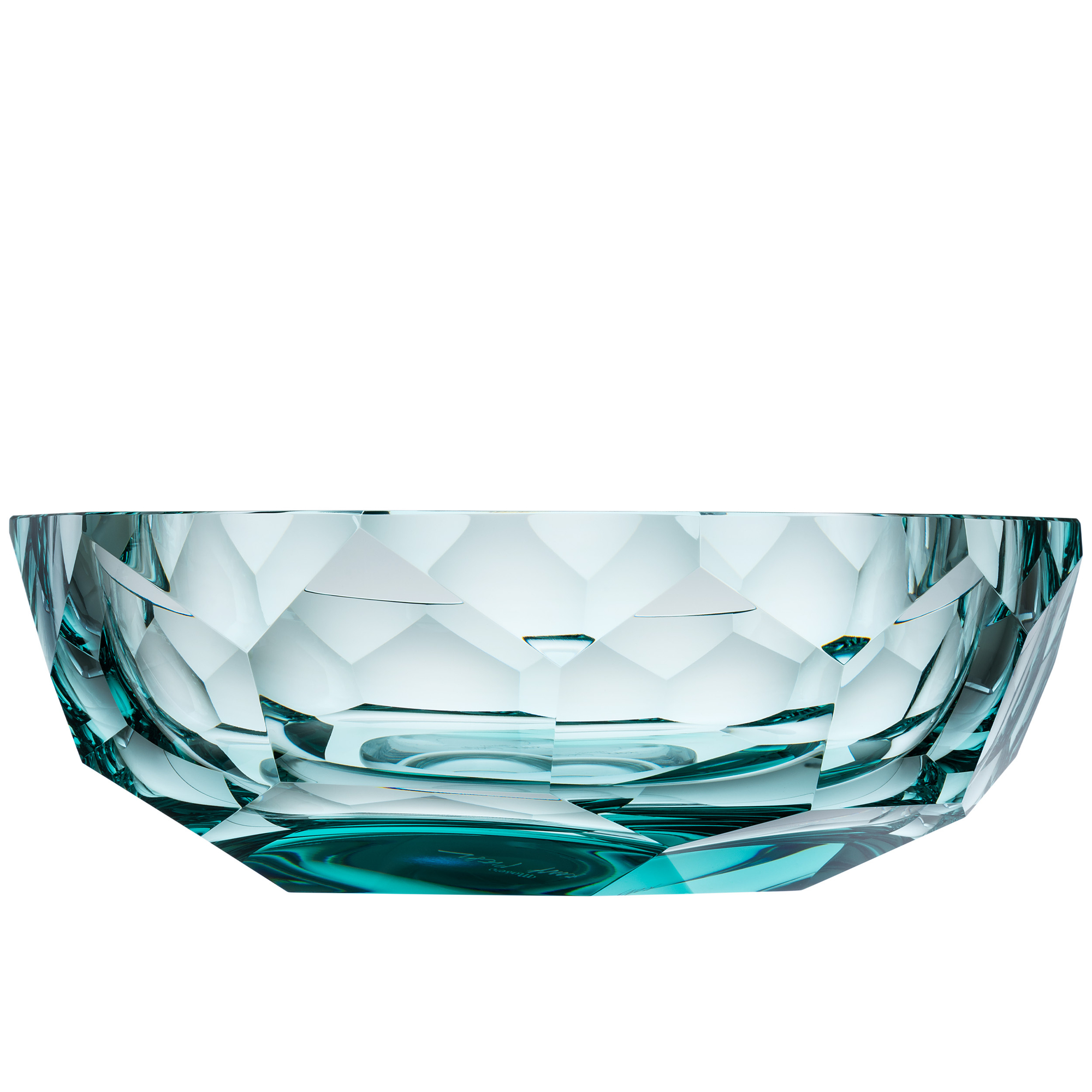 Turquoise cut crystal bowl (29 cm) | Cubism collection by Moser