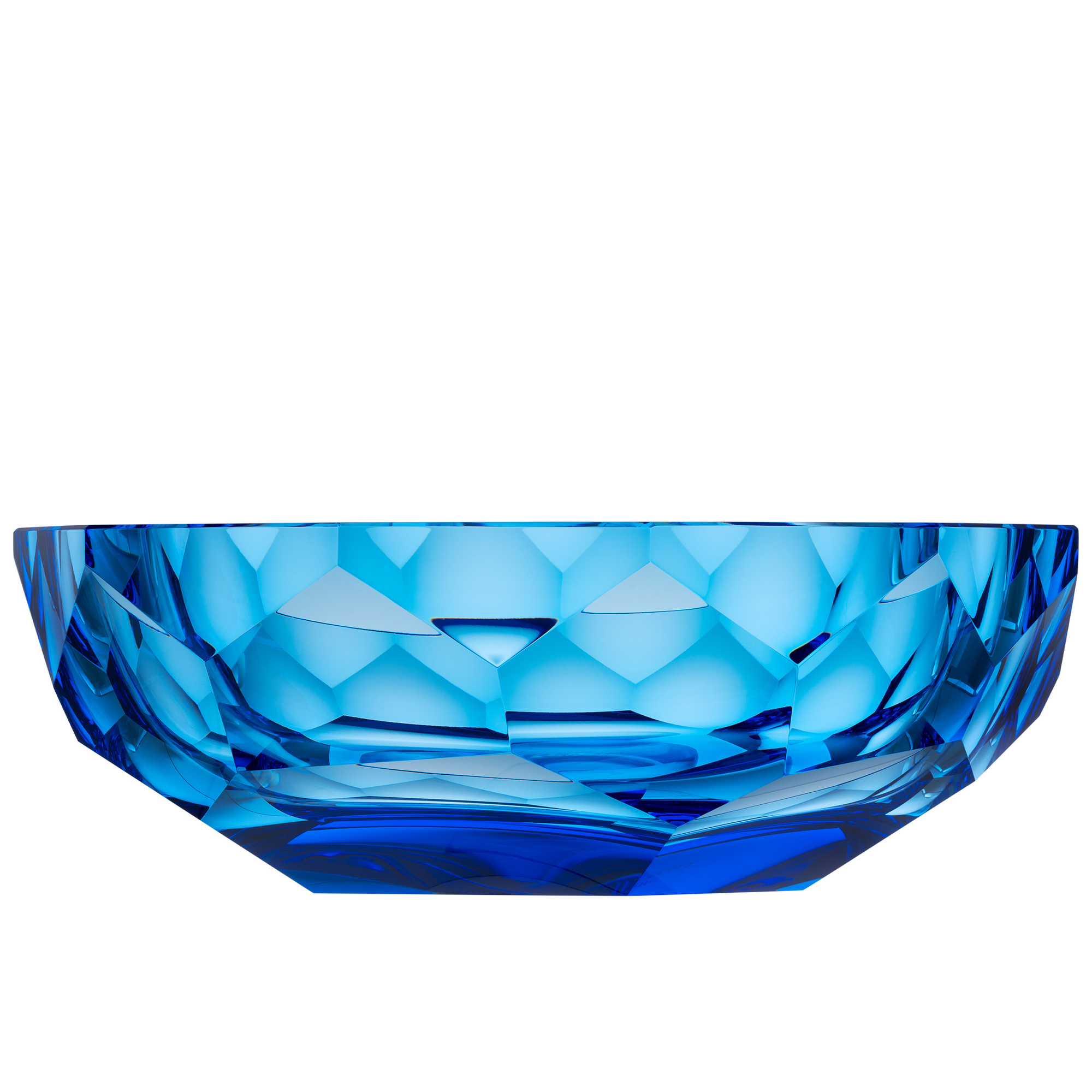 Blue cut crystal bowl (29 cm) | Cubism collection by Moser