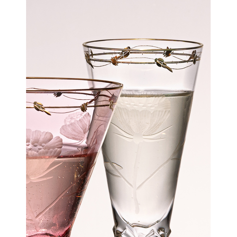 Set of luxury crystal champagne flutes from Paula collection by Moser