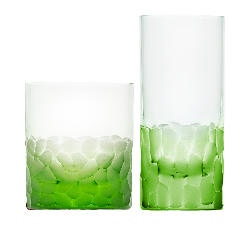 Two-pieces-set with pebbles of Bohemian crystal glass by Moser