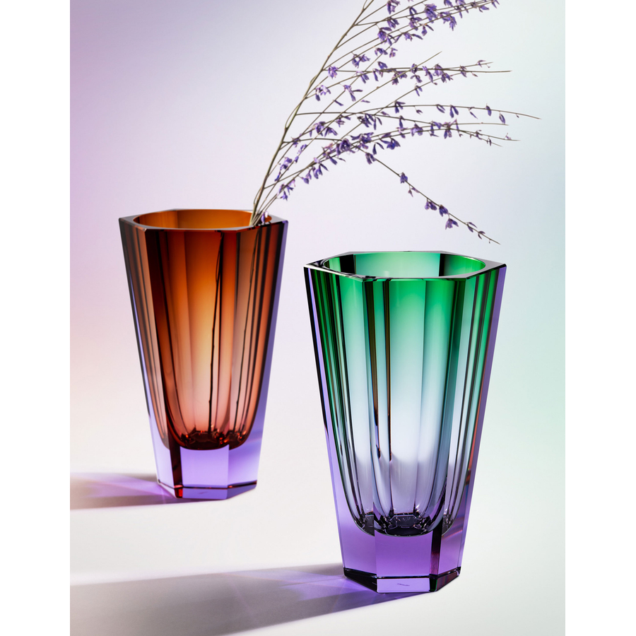 Purple green hand-cut Bohemian crystal vase Purity by Moser