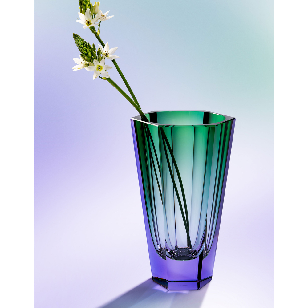 Purple green hand-cut Bohemian crystal vase Purity by Moser