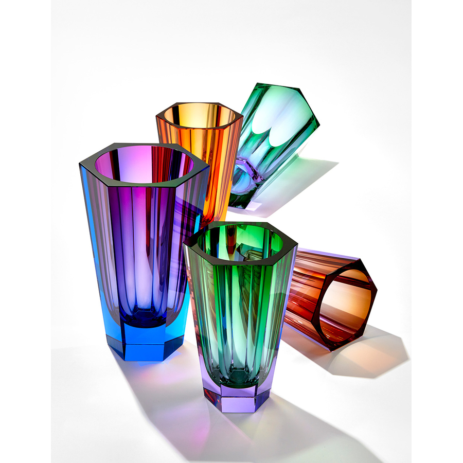 Purple orange hand-cut Bohemian crystal vase Purity by Moser