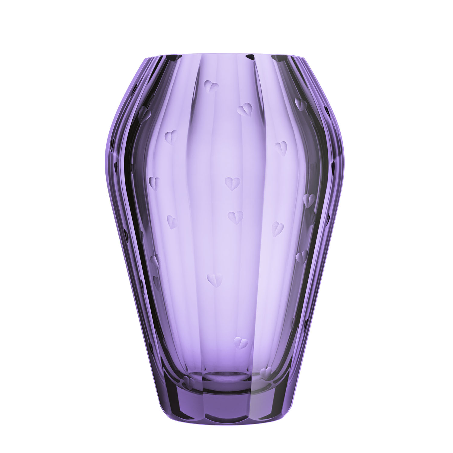 Purple Diva vase with an engraved motif of hearts. Lead-free crystal ...
